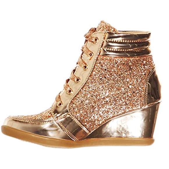 Shoes | Metallic Glitter High Top Wedge Fashion Sneakers | Poshmark